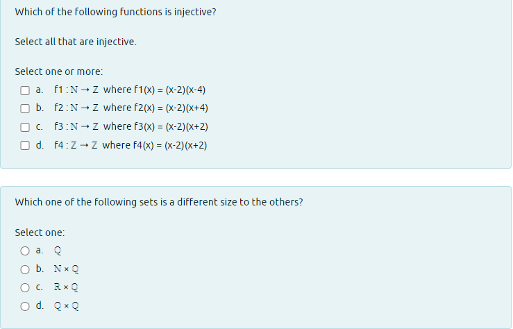 Solved Which of the following functions is injective? Select | Chegg.com
