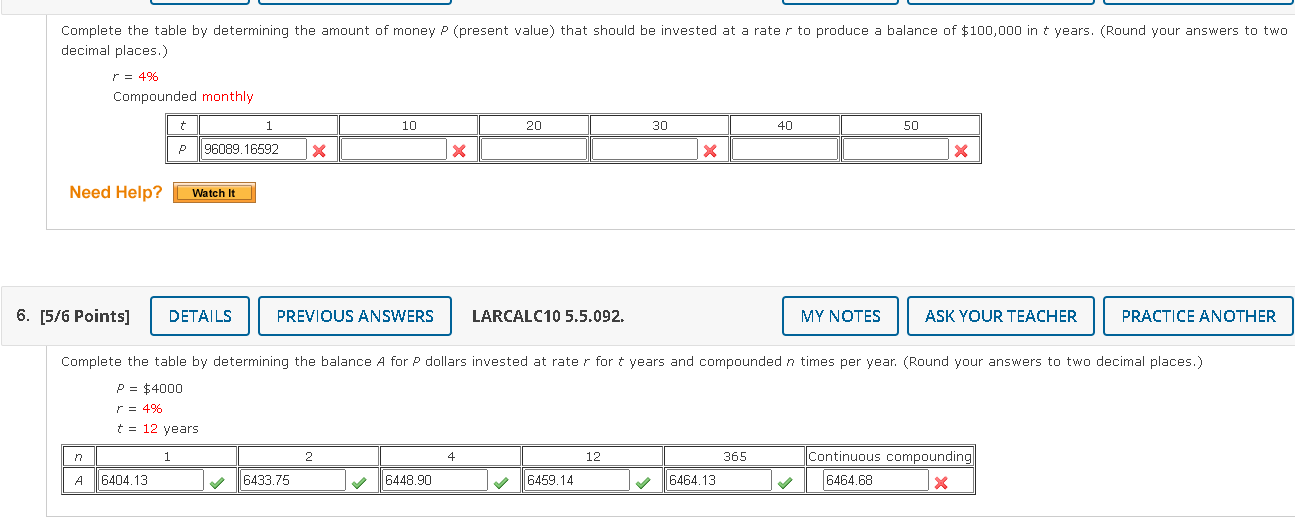 Solved Complete the table by determining the amount of money | Chegg.com