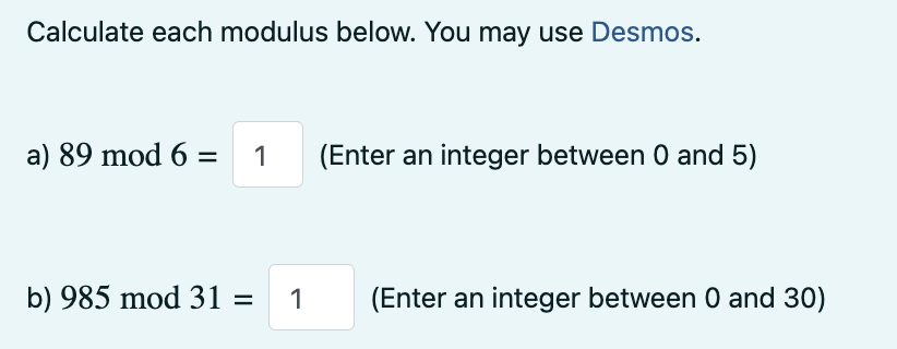 Solved Calculate each modulus below. You may use Desmos. a) | Chegg.com