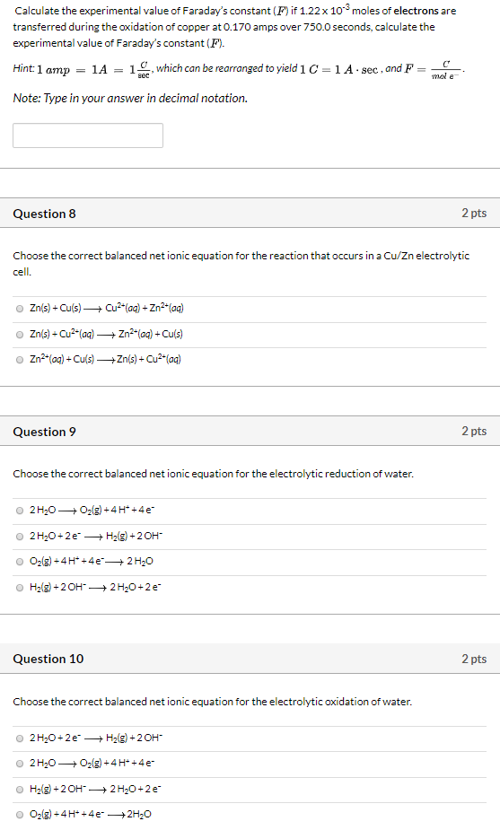 Solved Calculate the experimental value of Faraday's | Chegg.com