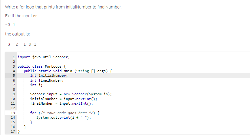 Write a for loop that prints from initialNumber to | Chegg.com