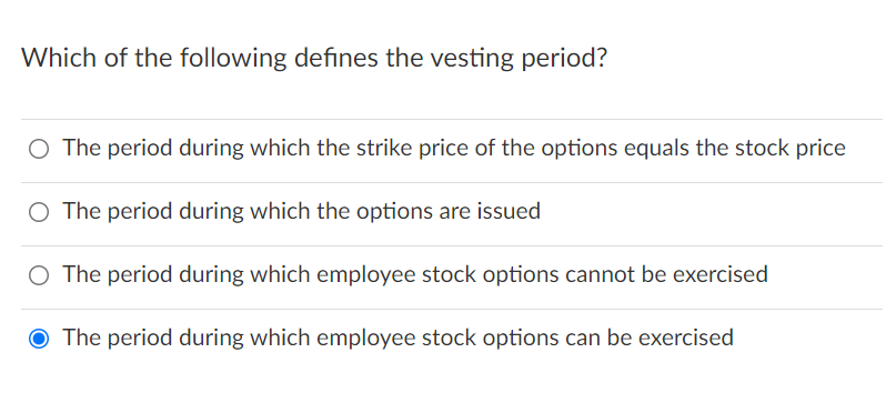 Solved Which of the following defines the vesting period? O | Chegg.com