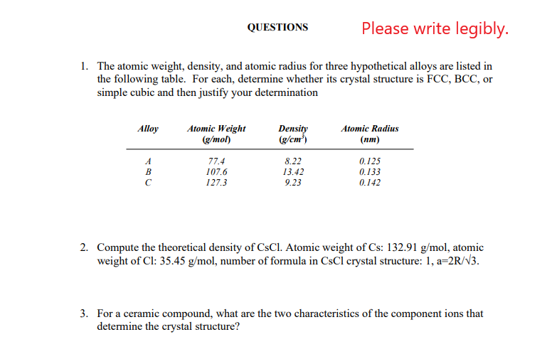 Solved Please write legibly. Please write | Chegg.com