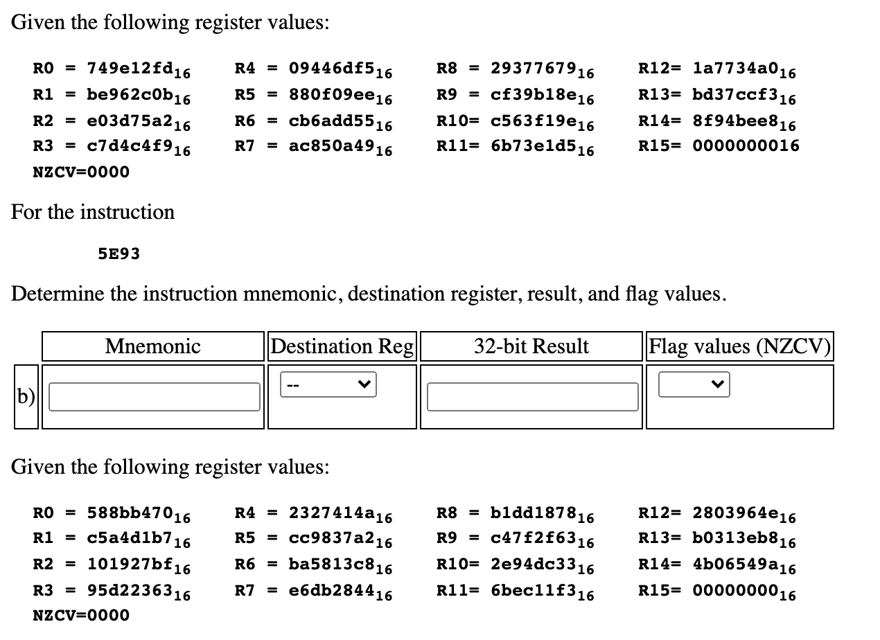 For the following initial register values and | Chegg.com