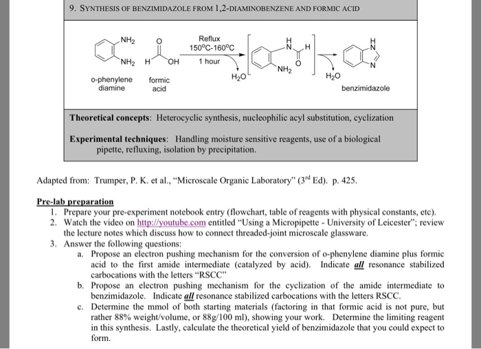 Solved 9. SYNTHESIS OF BENZIMIDAZOLE FROM 1,2-DIAMINOBENZENE | Chegg.com