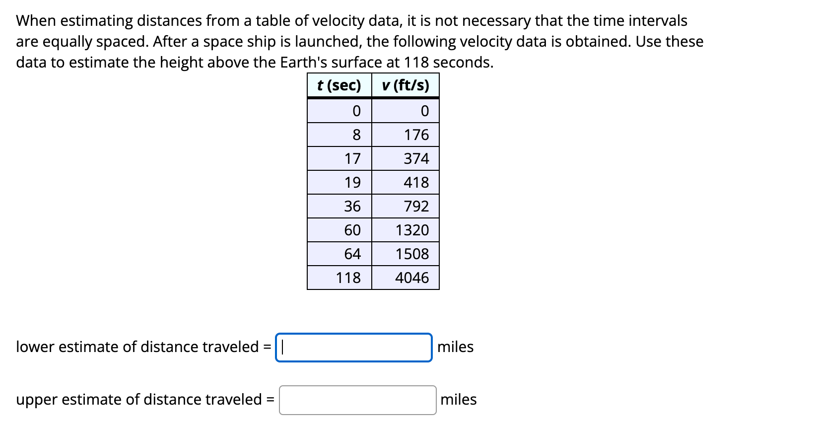 Solved When estimating distances from a table of velocity | Chegg.com