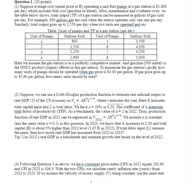 Solved Question 1 20 Points 1 Suppose Average Cost Chegg
