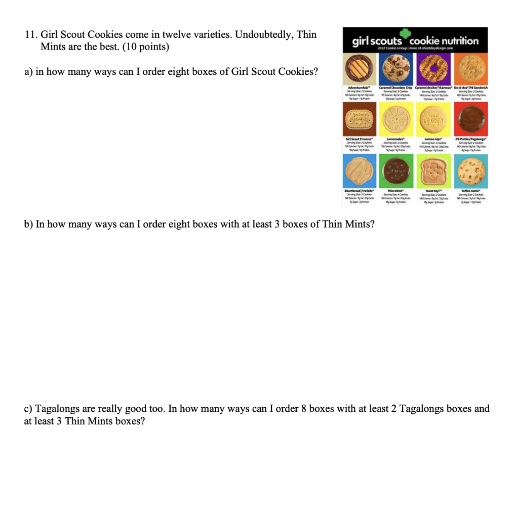 Solved 11. Girl Scout Cookies come in twelve varieties. | Chegg.com