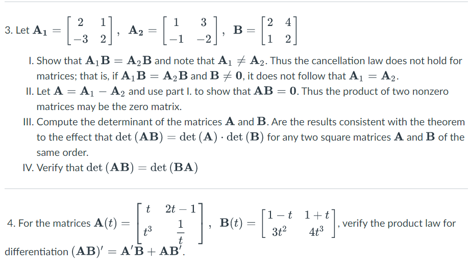 Solved 3. Let A1=[2−312],A2=[1−13−2],B=[2142] I. Show that | Chegg.com