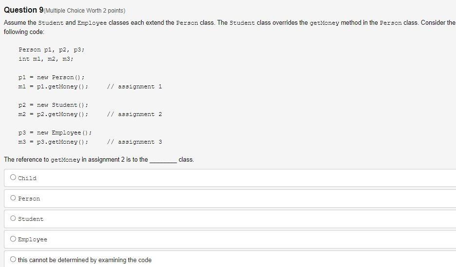 Solved Question 9 (Multiple Choice Worth 2 points) Assume | Chegg.com