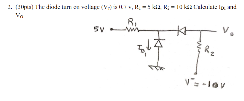 2. (30pts) The diode turn on voltage (Vγ) is | Chegg.com