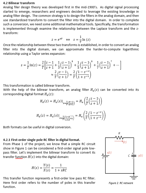 Solved 4.2 Bilinear transform Analog filer design theory was | Chegg.com
