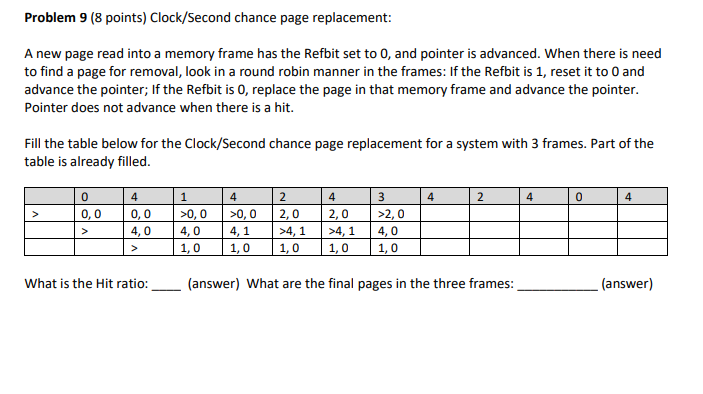 Problem 9 (8 points) Clock/Second chance page | Chegg.com