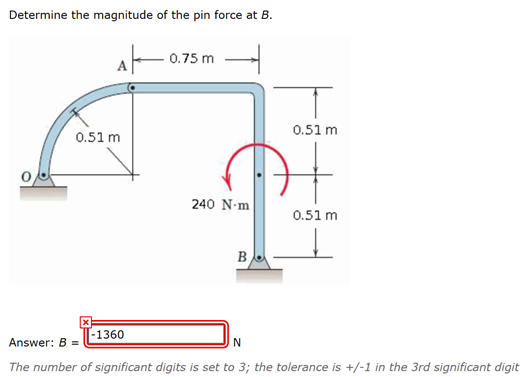 Solved Determine the magnitude of the pin force at B. | Chegg.com