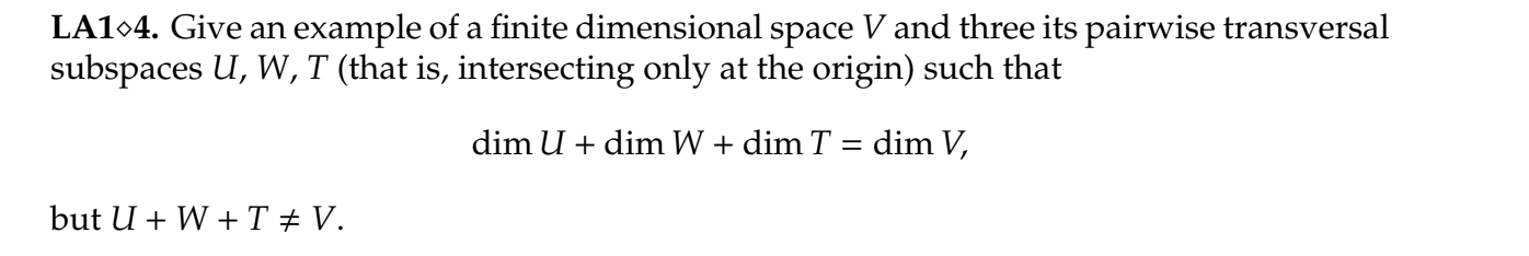 Solved LA1 ⋄ 4. Give an example of a finite dimensional | Chegg.com