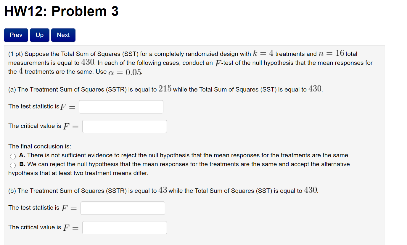 Solved HW12: Problem 3 Prev Up Next 16 total (1 pt) Suppose | Chegg.com