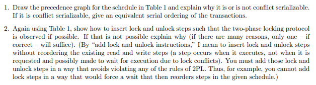Solved Table 1: Schedule for question 1, 2, and 61. Draw the | Chegg.com
