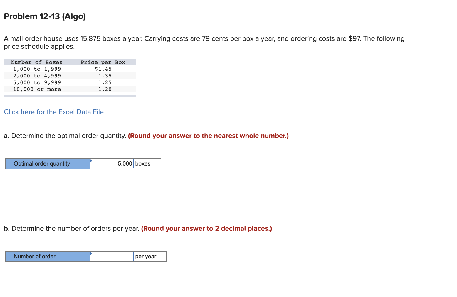 Solved Problem 12-13 (Algo) A mail-order house uses 15,875 | Chegg.com