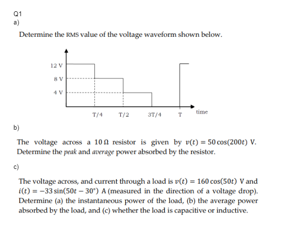 Solved Determine the RMS value of the voltage waveform shown | Chegg.com