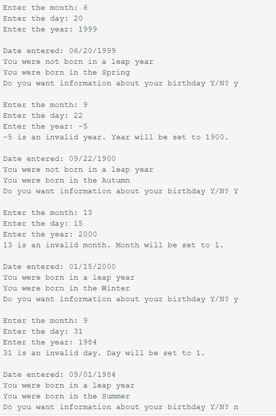 Solved 16.3 Date Class and Seasons Create the class | Chegg.com