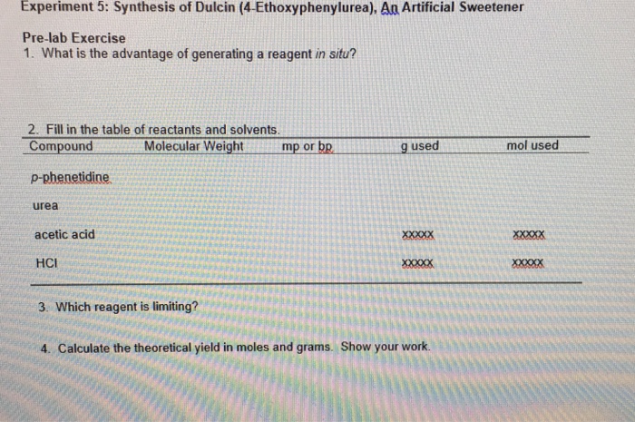 Experiment 5: Synthesis of Dulcin | Chegg.com