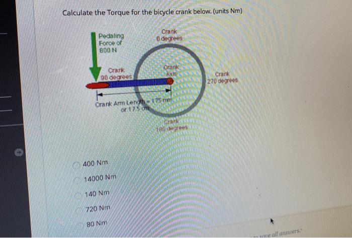 Solved Calculate the Torque for the bicycle crank below. | Chegg.com