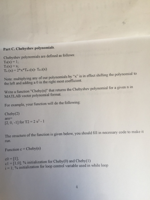 Solved Part C Chebyshev Polynomials Chebyshev Polynomials