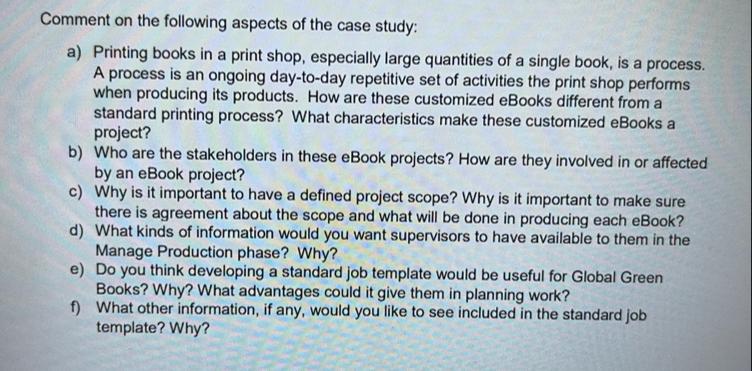 Solved Global Green Books wanted to start developing a | Chegg.com