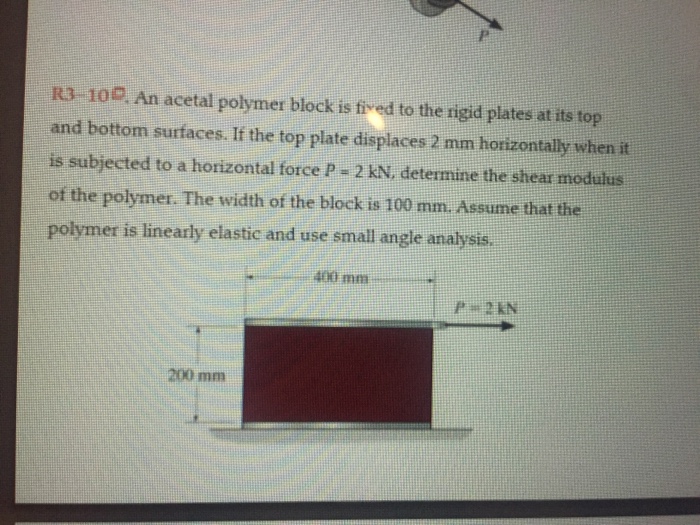 Solved R3-100 An acetal polymer block is fived to the rigid | Chegg.com
