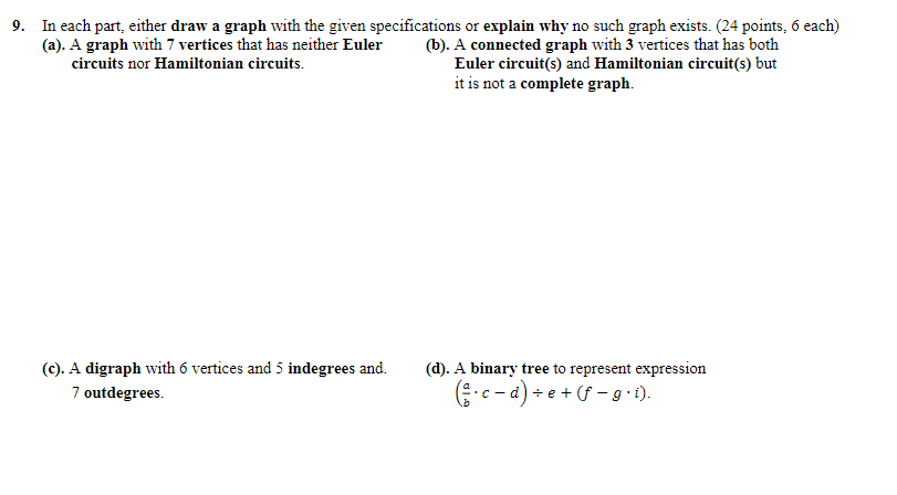 Solved 9. In each part, either draw a graph with the given | Chegg.com