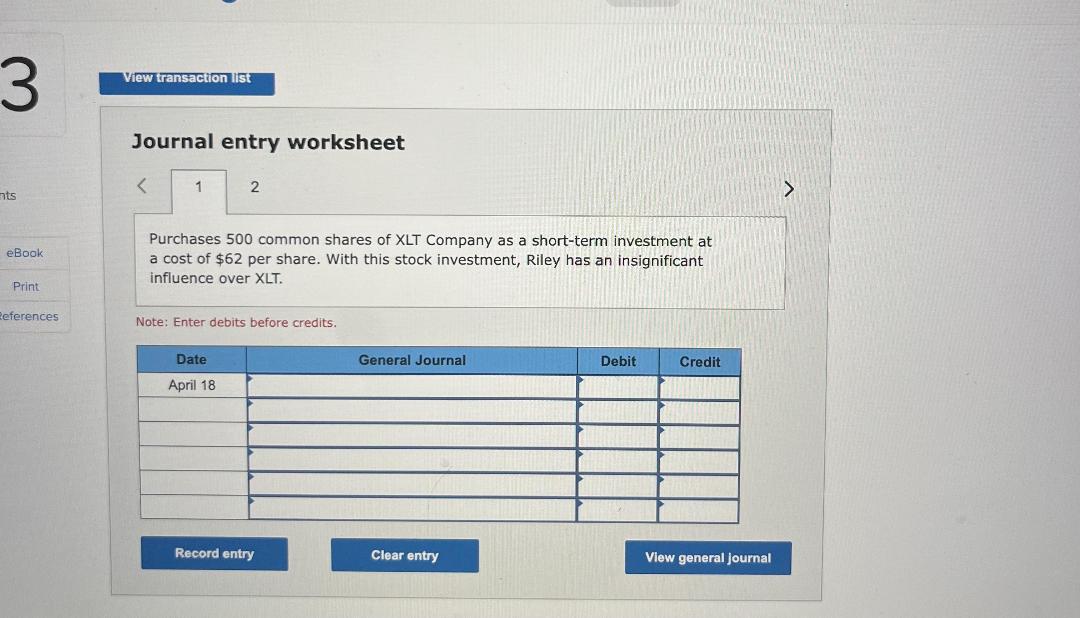 Solved Prepare Riley Company's journal entries to record the | Chegg.com