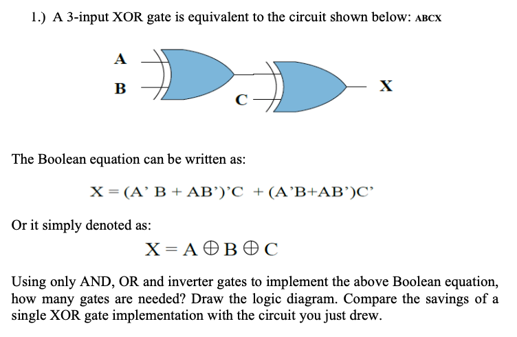 Solved 1 A 3 input XOR Gate Is Equivalent To The Circuit Chegg