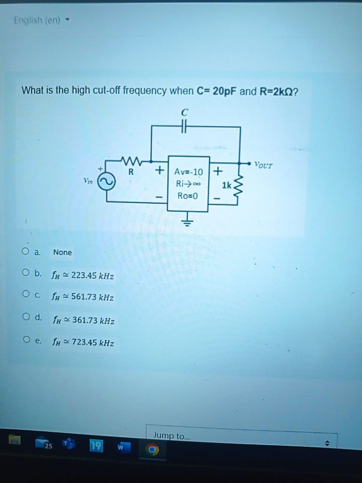 Solved What is the high cut-off frequency when C=20pF and | Chegg.com