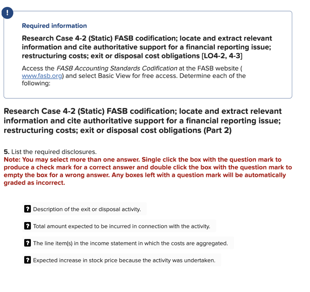 Solved Required information Research Case 4-2 (Static) FASB | Chegg.com