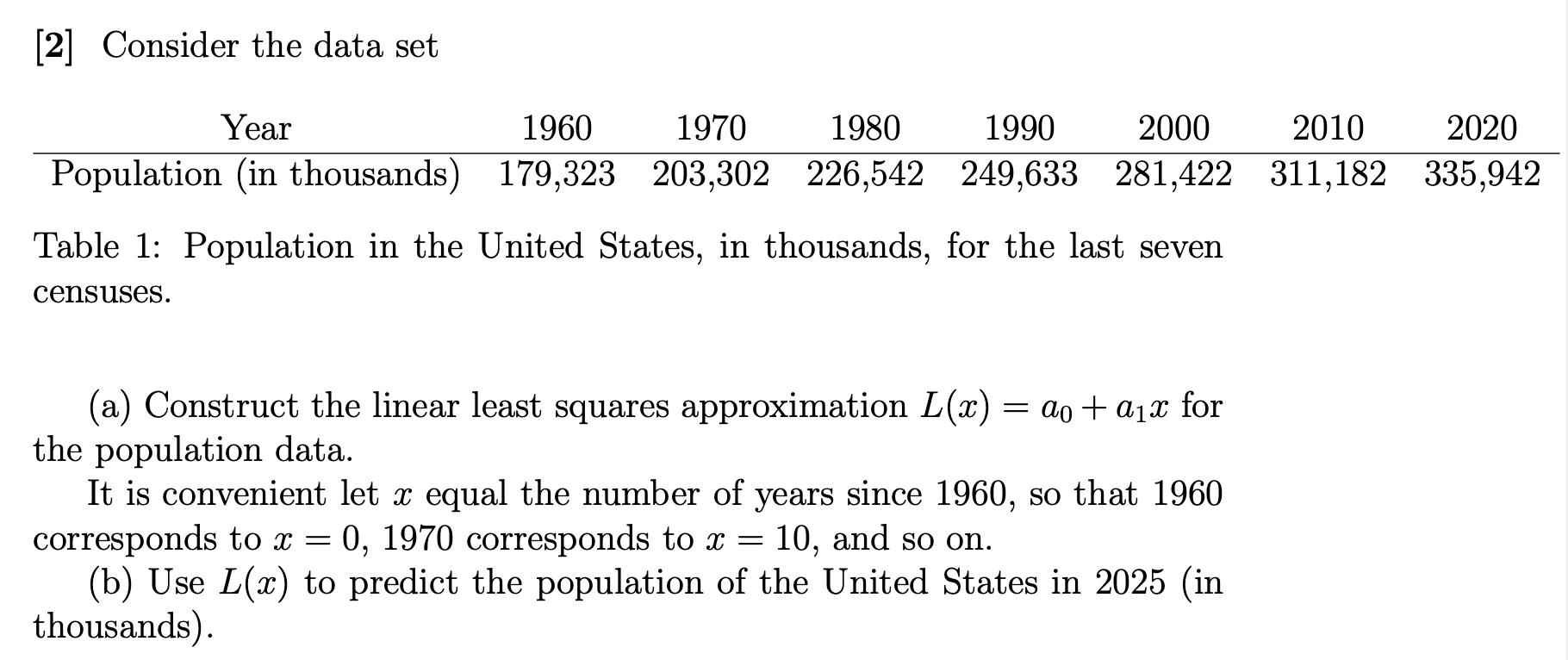 Solved [2] Consider the data set Table 1: Population in the | Chegg.com