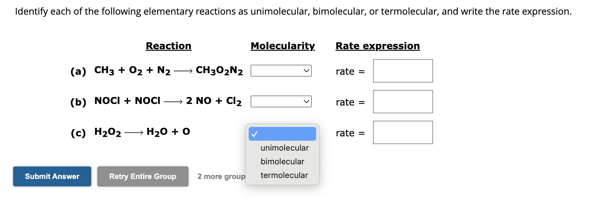 Solved Identify each of the following elementary reactions | Chegg.com