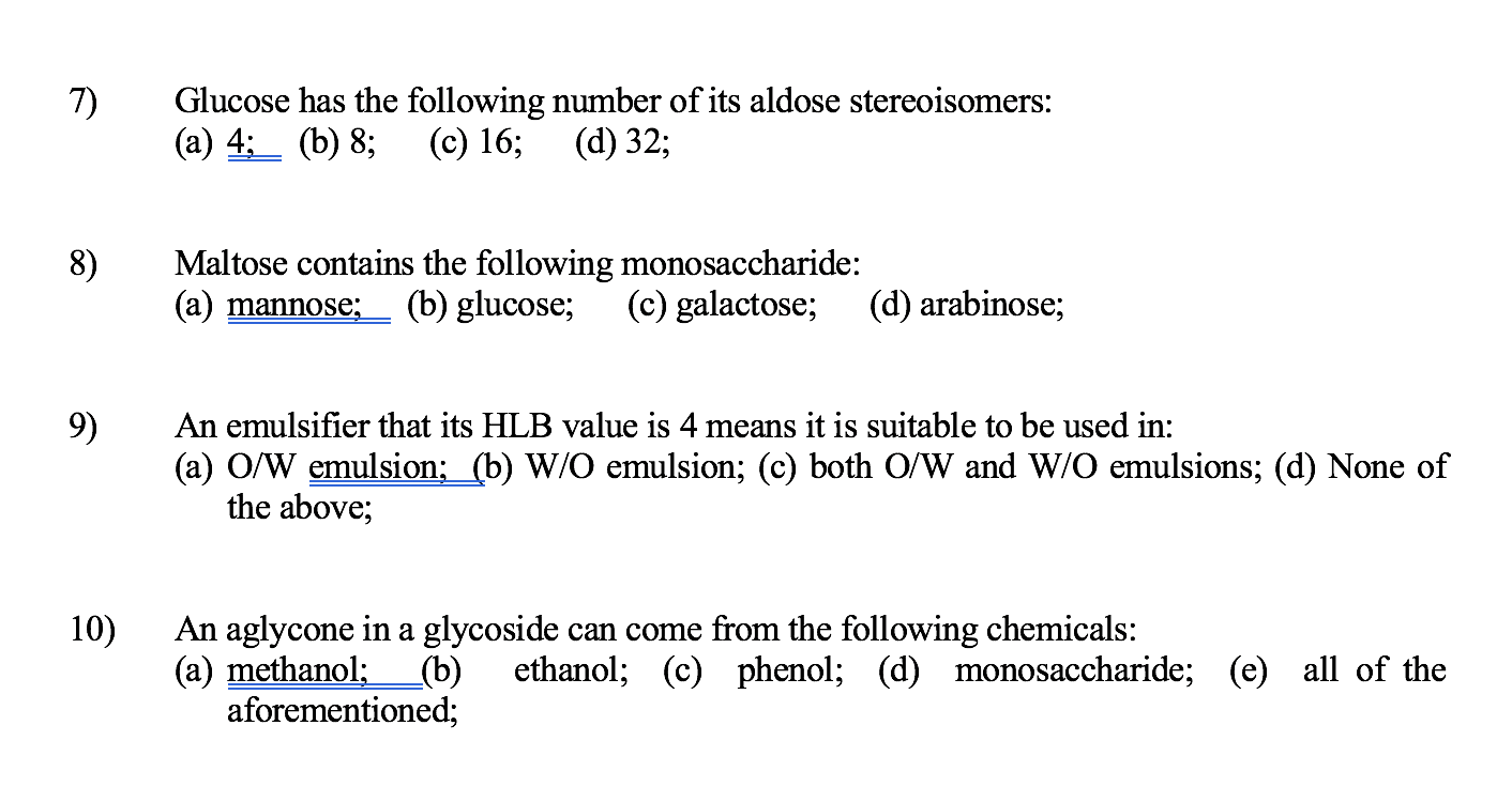 Solved 7. Multiple Choices (subtotal of 20 points, each | Chegg.com