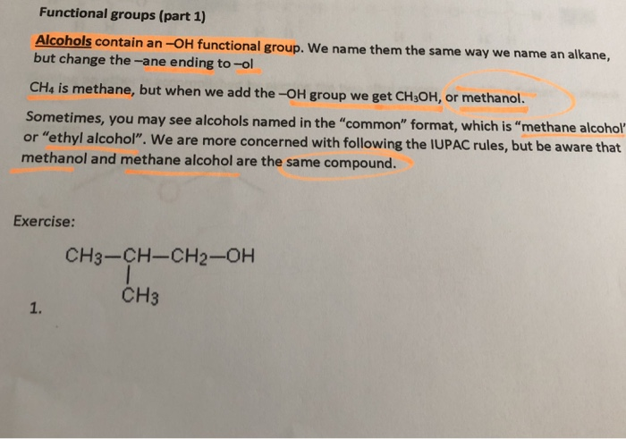 Solved Functional groups (part 1) Alcohols contain an -OH | Chegg.com