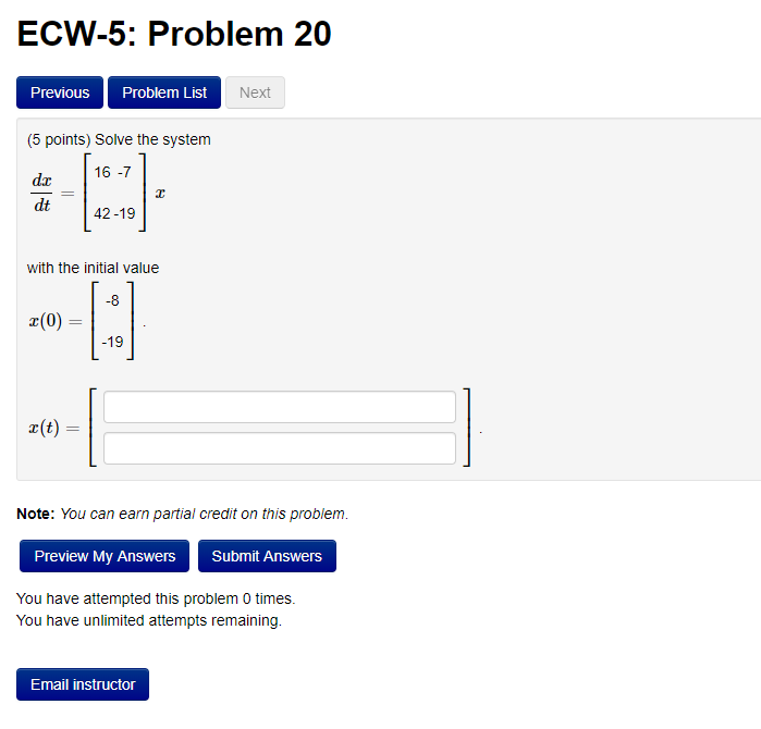 Solved ECW-5: Problem 20 Previous Problem List Next (5 | Chegg.com