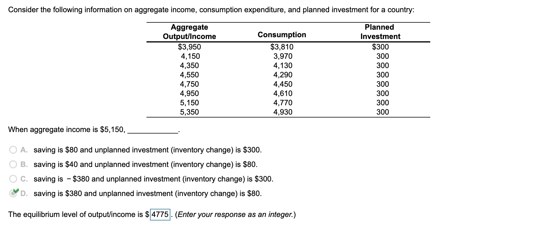 Solved Consider the following information on aggregate | Chegg.com