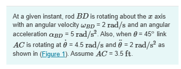 Solved \r\nAt a given instant, rod \\( B D \\) is rotating | Chegg.com
