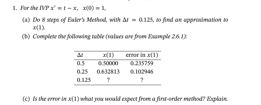 Solved For the IVP x′=t−x,x(0)=1, (a) Do 8 steps of Euler's | Chegg.com