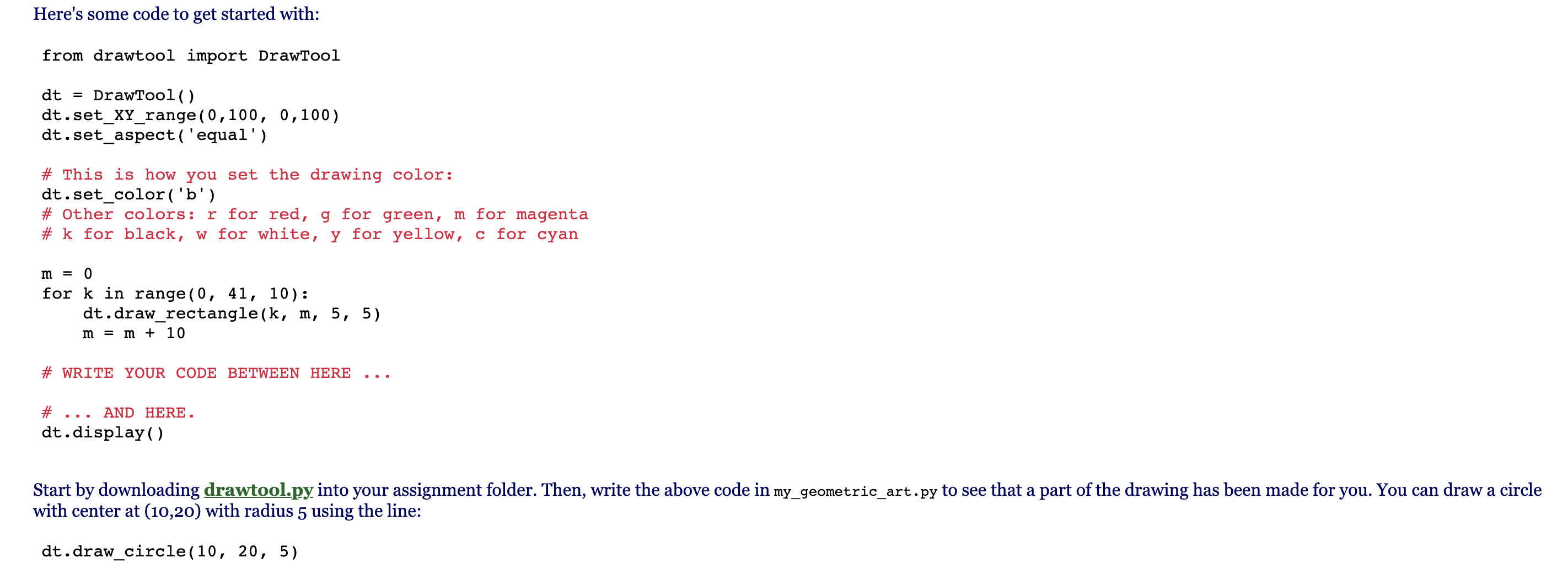 Solved 4. In my_geometric_art.py, write code to use drawtool | Chegg.com