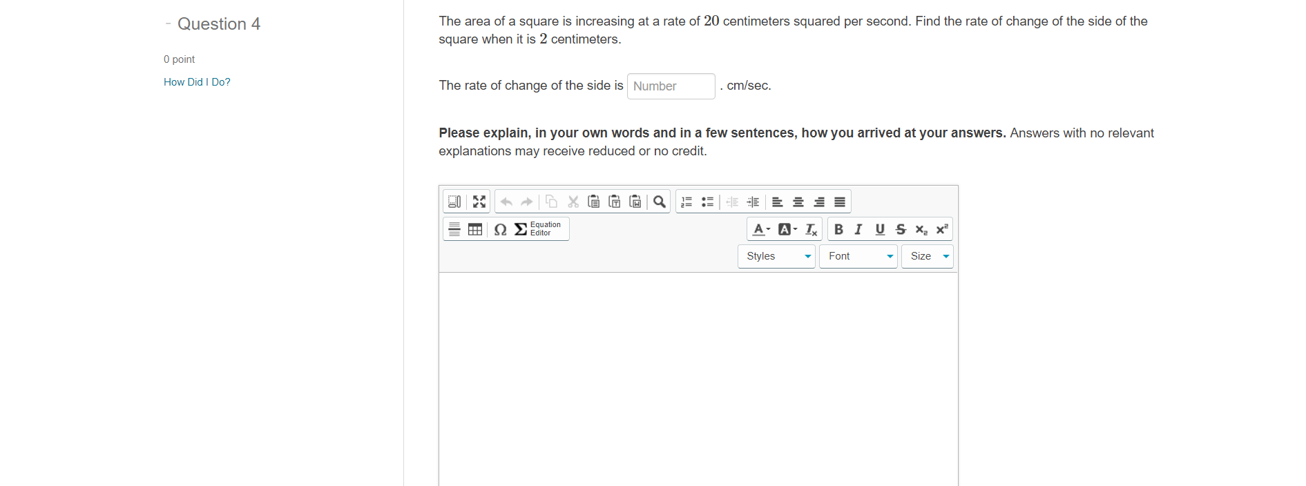 Solved Question 4 The area of a square is increasing at a | Chegg.com