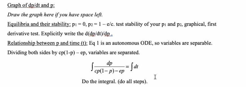 Solved dp dt = cp(1-p-ep (equation 1). Graph of dp/dt and | Chegg.com