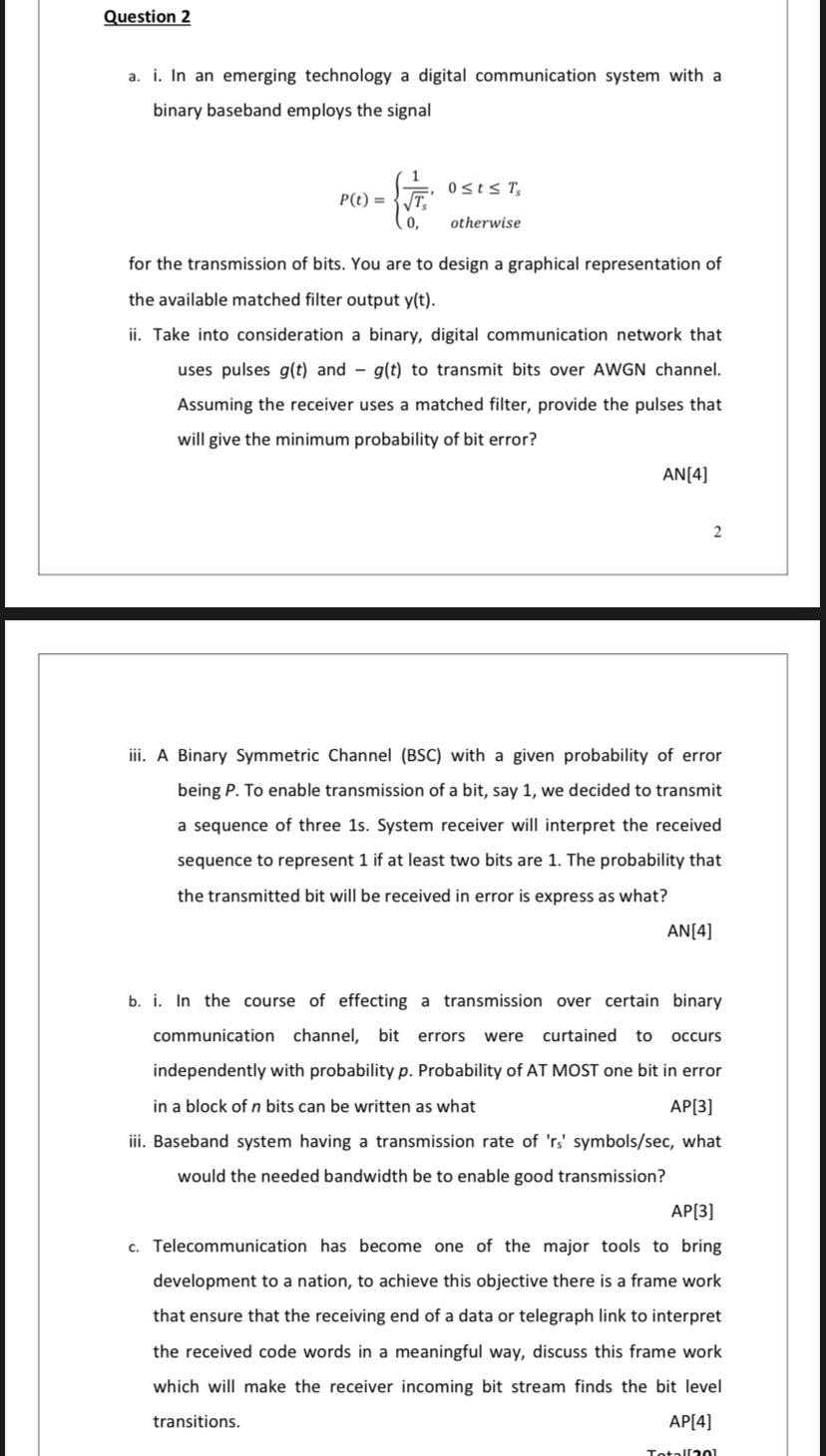 Solved Question 2 a. i. In an emerging technology a digital | Chegg.com