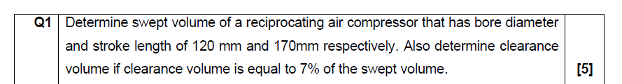 Solved Q1 Determine swept volume of a reciprocating air | Chegg.com