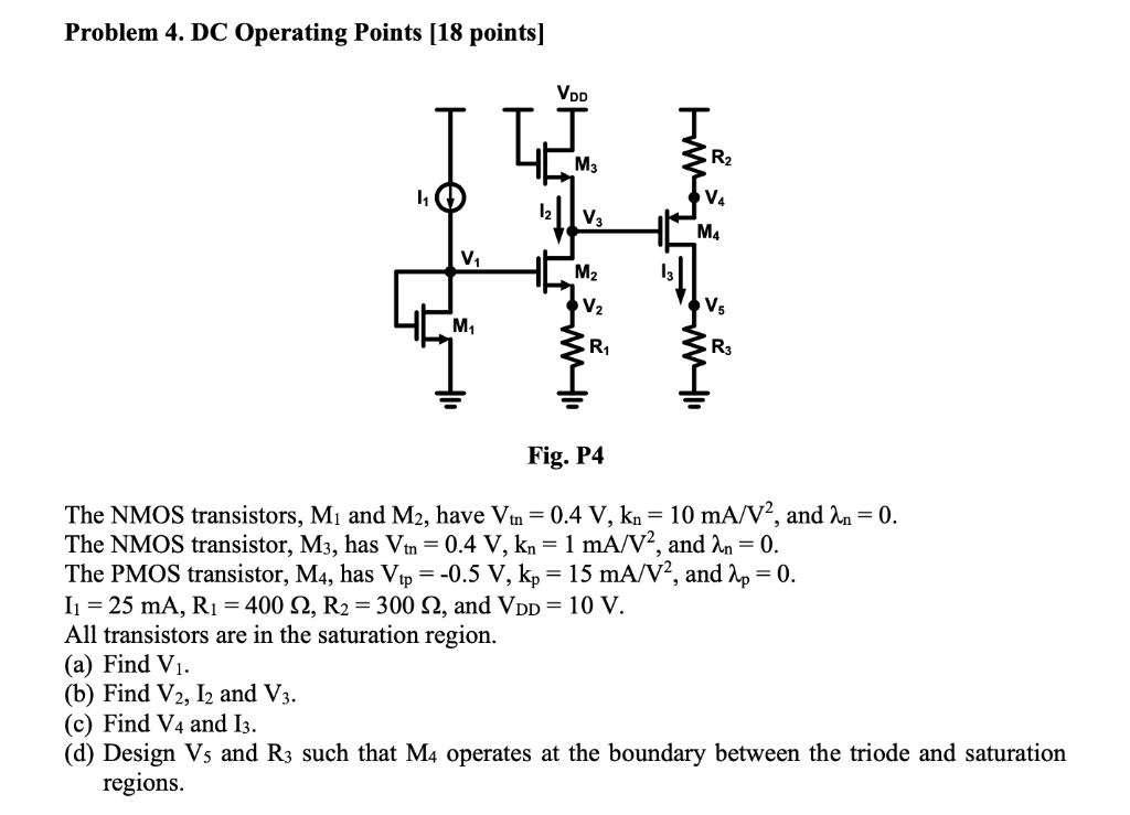 Solved Problem 4. DC Operating Points (18 points] VOD T M3 | Chegg.com