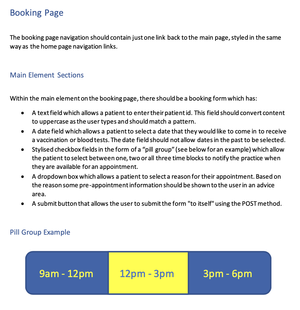 Solved Booking Page The booking page navigation should | Chegg.com