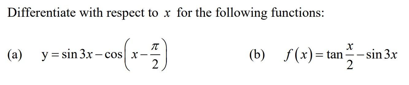 Solved Differentiate with respect to x for the following | Chegg.com